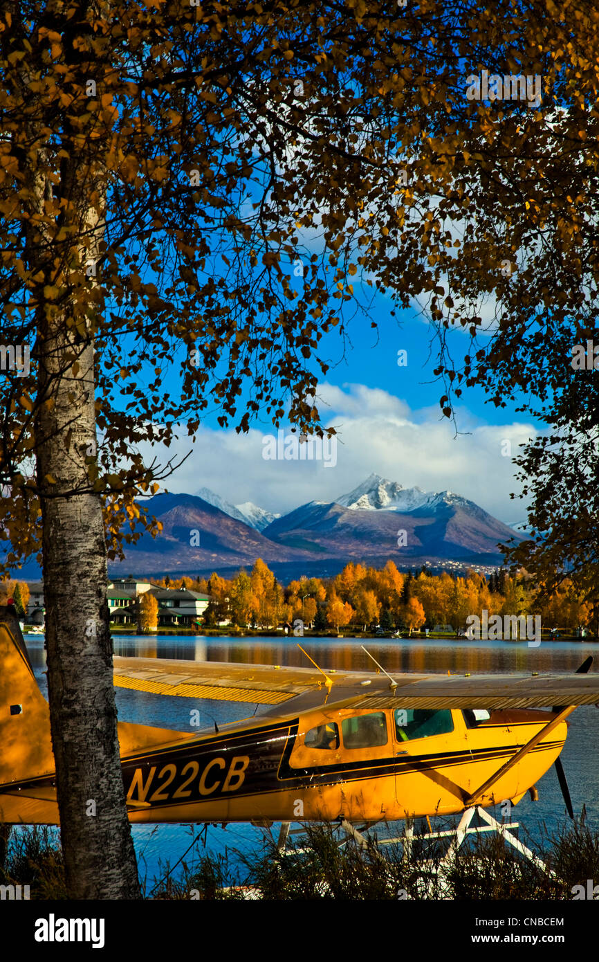 Float plane moored at Lake Hood Seaplane Base, Anchorage, Southcentral ...