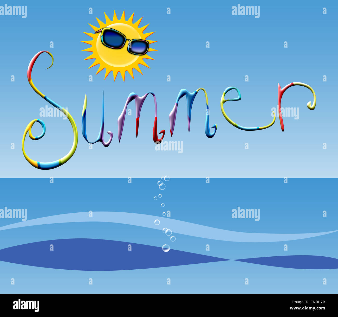 Summer typography illustration with a sun wearing sunglasses Stock ...