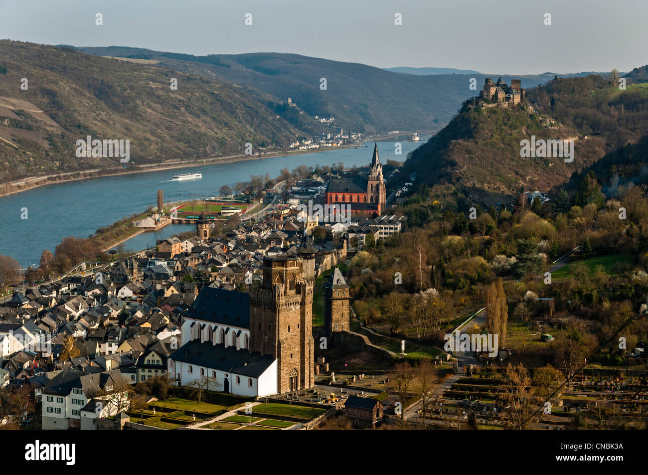 View of town of Oberwesel in UNESCO listed "Upper Middle Rhine Valley ...