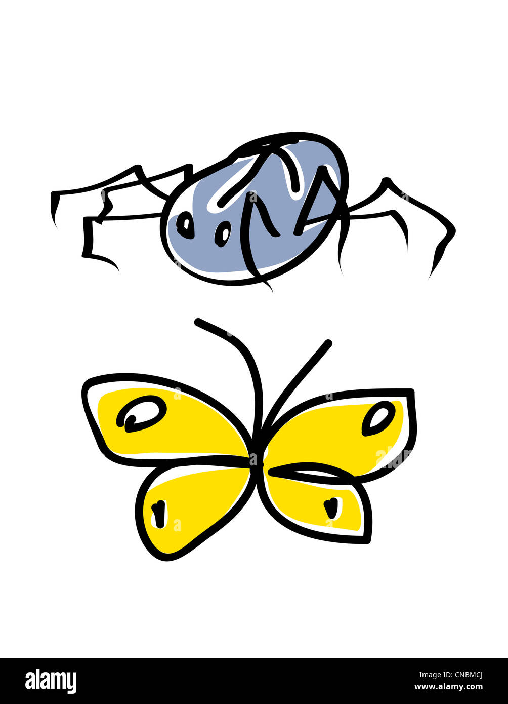 Spider and butterfly. Cartoon illustration Stock Photo - Alamy