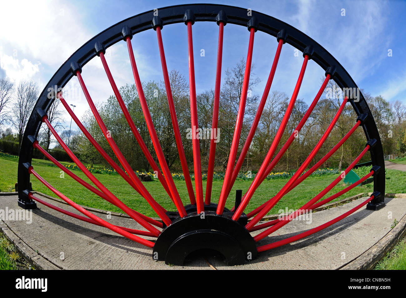 Colliery main winding wheel mounted into a concrete base at the ...