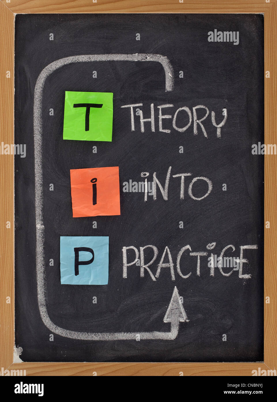 TIP - theory into practice concept, colorful reminder notes and white ...