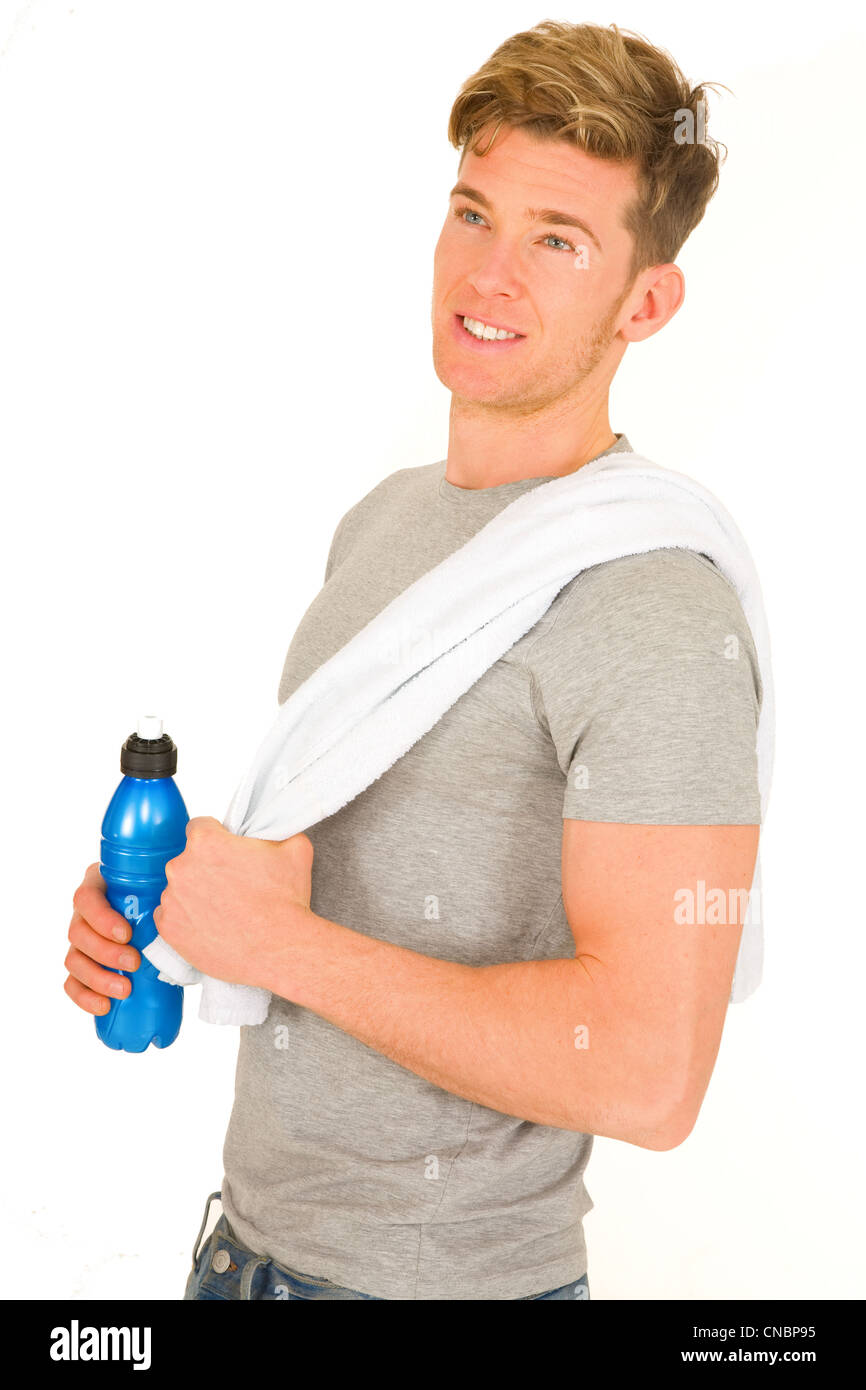 young man with energy drink Stock Photo - Alamy