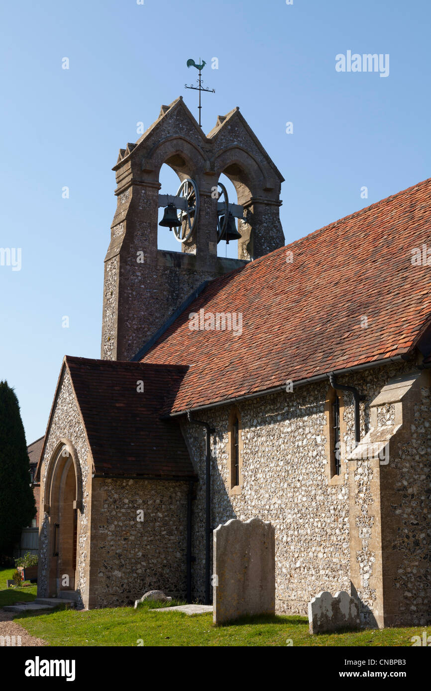 Village church of Saint James in Clanfield with bell gable Stock Photo ...