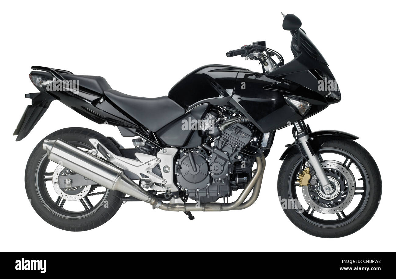 sideways shot of a motorbike in white back Stock Photo - Alamy