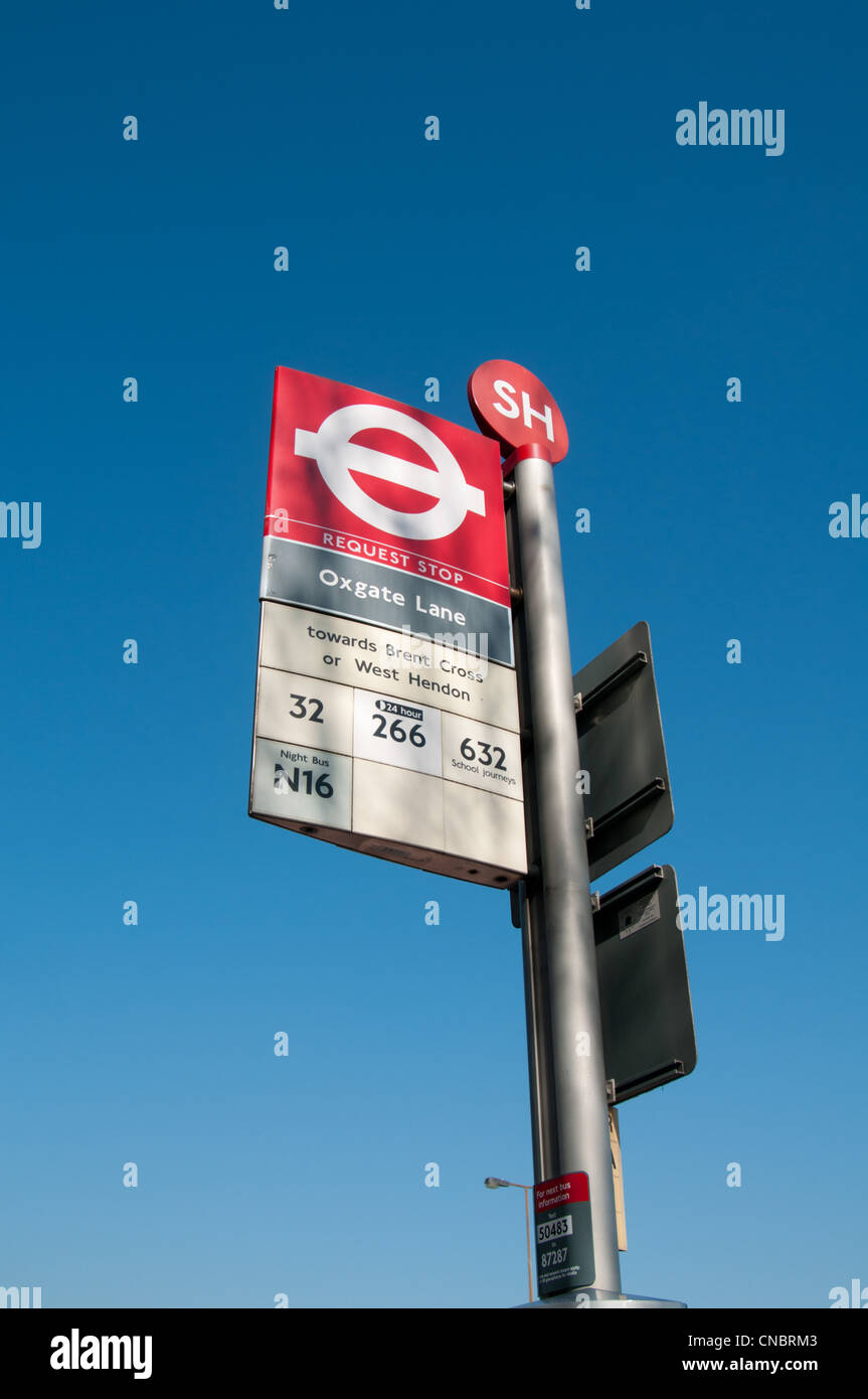 Bus stop sign on Edgware Road near Staples Corner, London Stock Photo ...