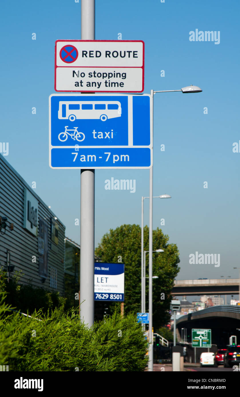 London Red Route road signs, Staples Corner, Edgware Road A5, London ...