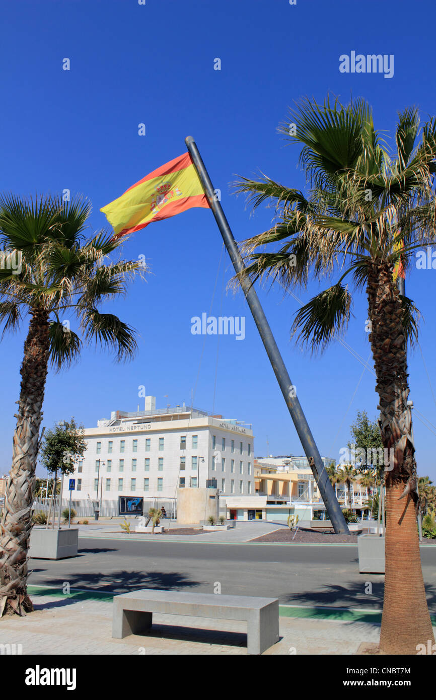 Spanish flag in The Port of Valencia Spain Stock Photo - Alamy