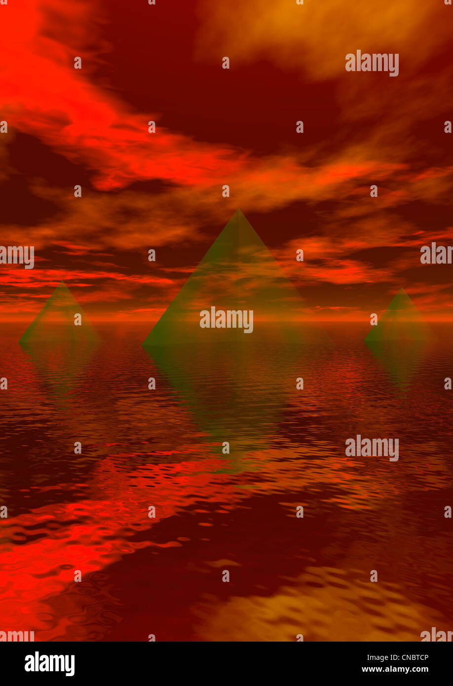 landscape and pyramids orange and red Stock Photo - Alamy