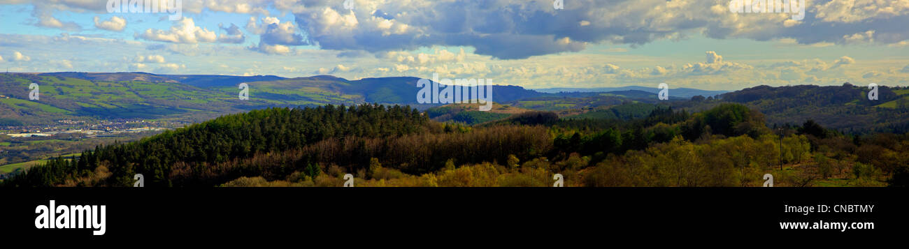 Panoramic view of Machen Mountain from Caerphilly Mountain Stock Photo ...