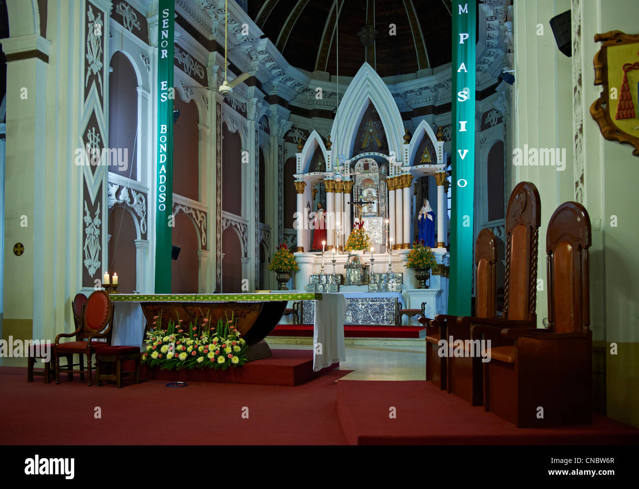 interior shot with altar in cathedral of Santa Cruz, Bolivia, South ...