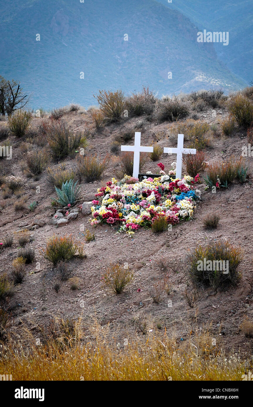 two crosses at road side memorial Stock Photo - Alamy