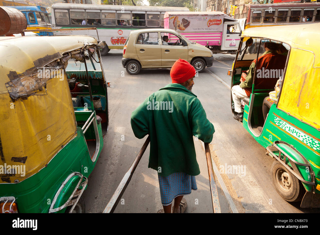 India, West Bengal, Kolkata (calcutta), view from hand pulled rickshaw ...