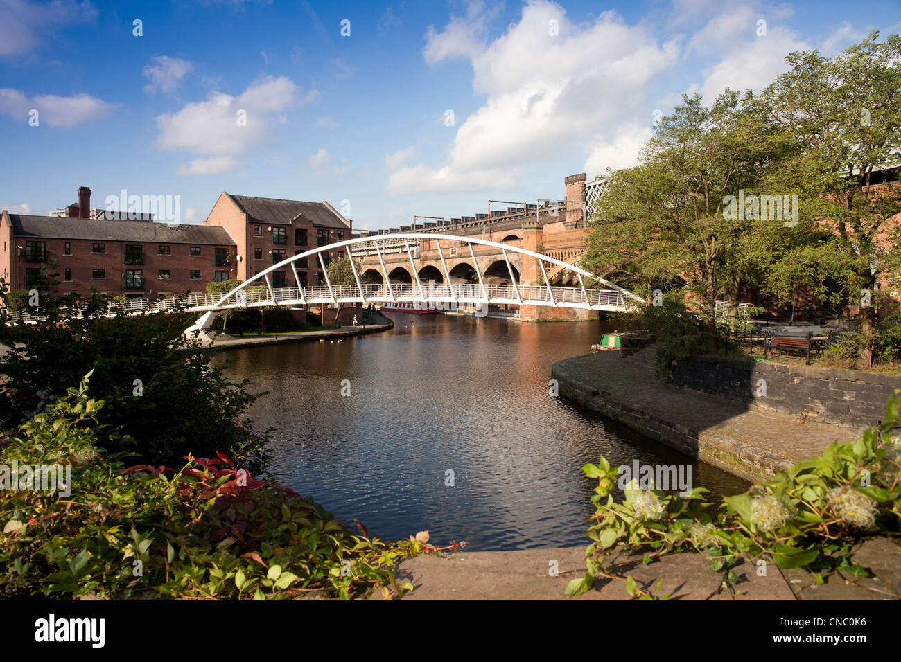 England, Manchester, Castlefield, Bridgewater Canal and suspension ...