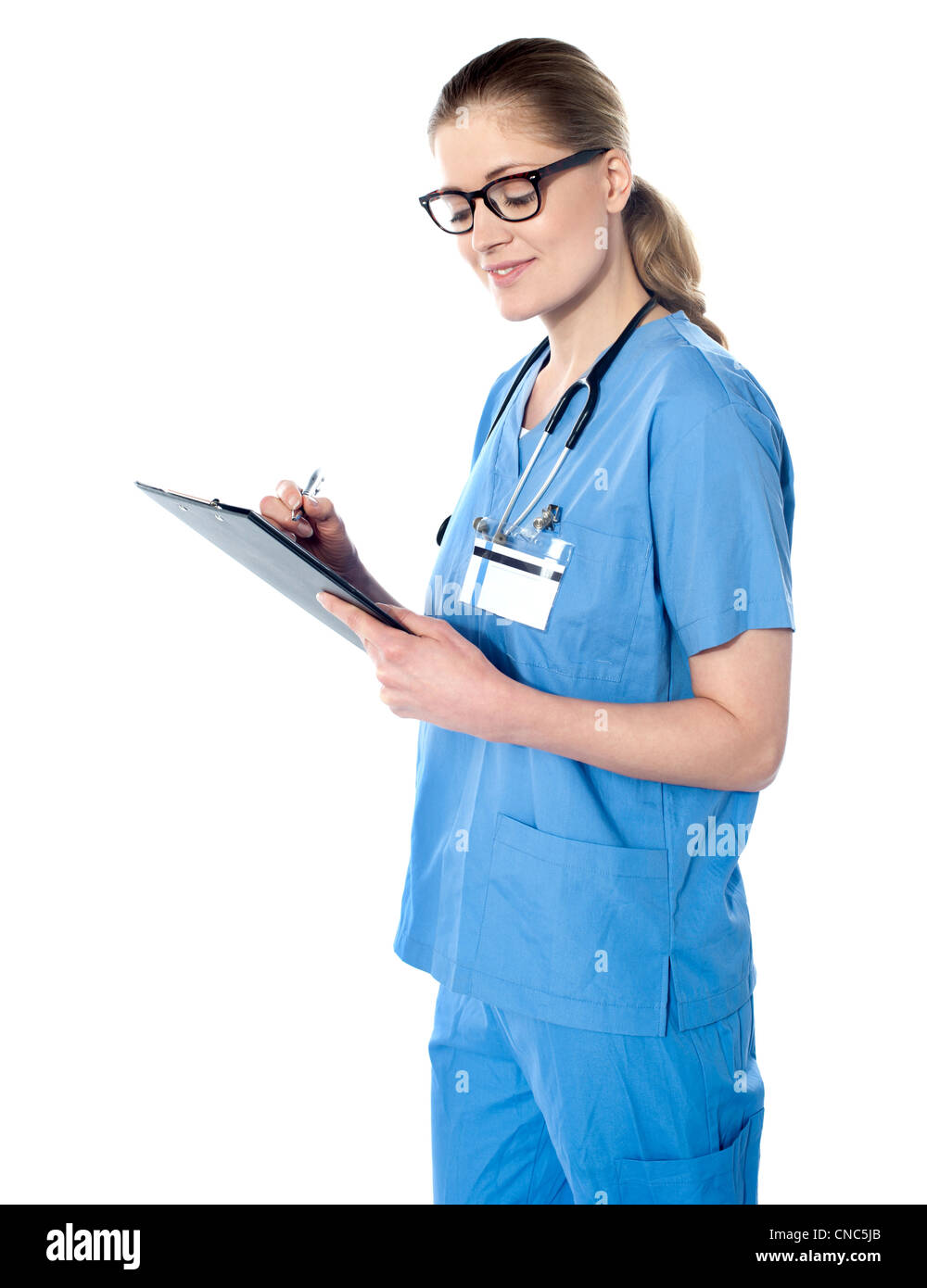 Female medical professional preparing report Stock Photo - Alamy
