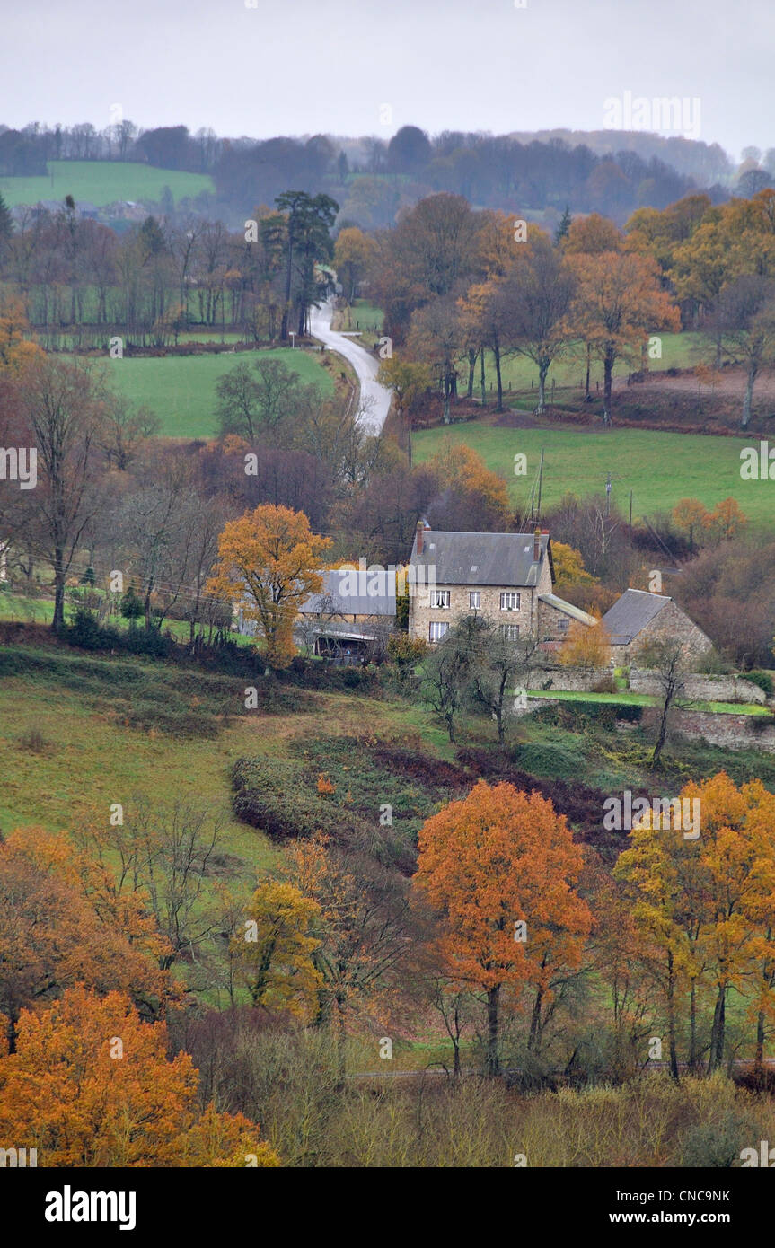 Countryside in winter (Orne, Domfrontais, Normandy, France, Europe ...