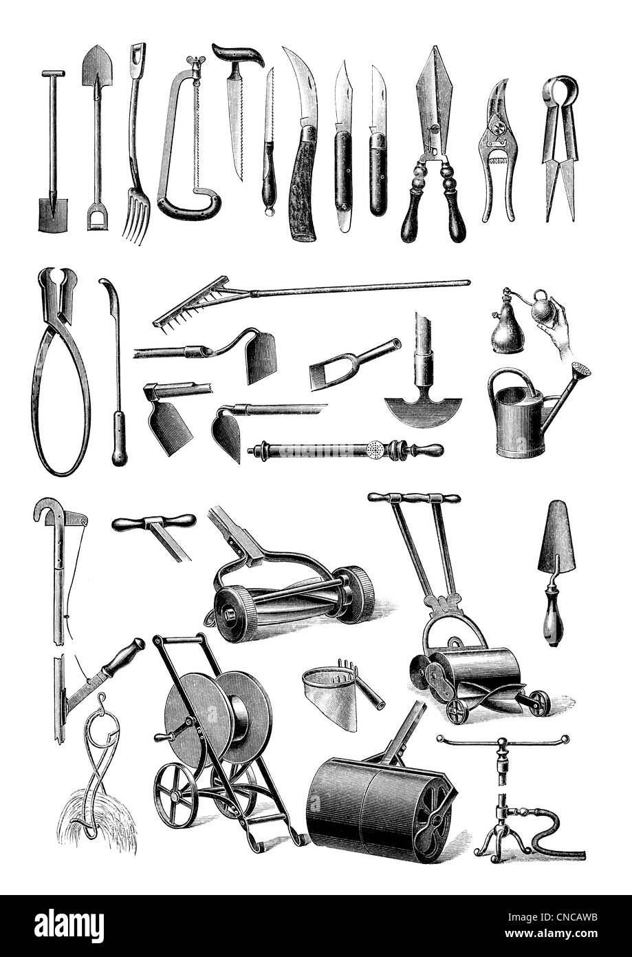 Historical illustration from the 19th Century, depiction of gardening ...