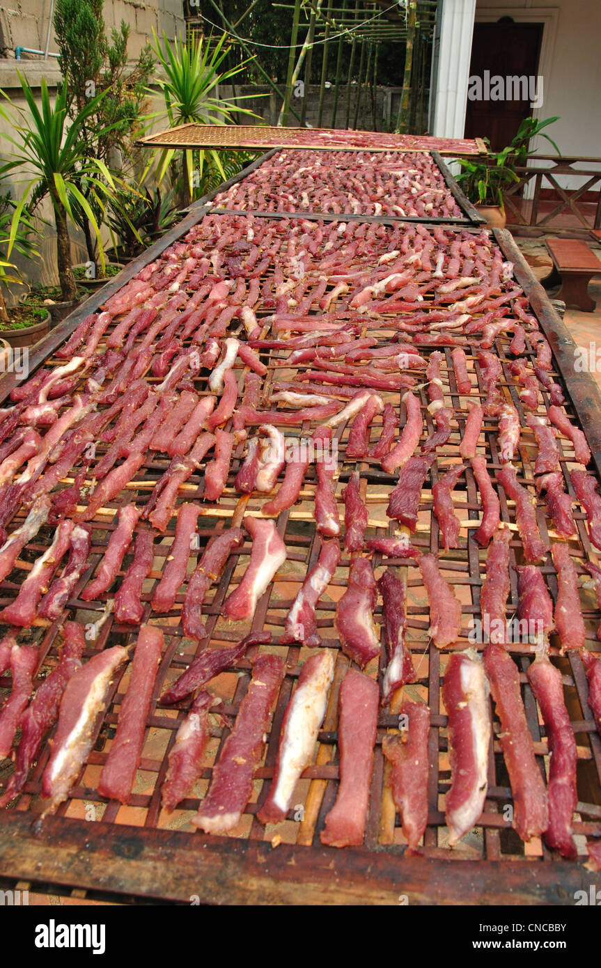 Strips of meat drying on rack, Luang Prabang, Luang Prabang Province ...