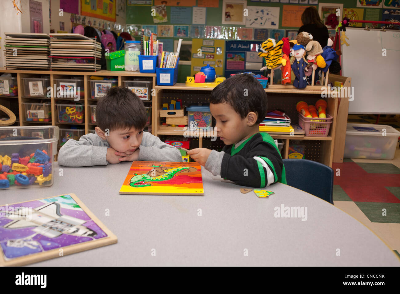 Preschool children in classroom Stock Photo - Alamy