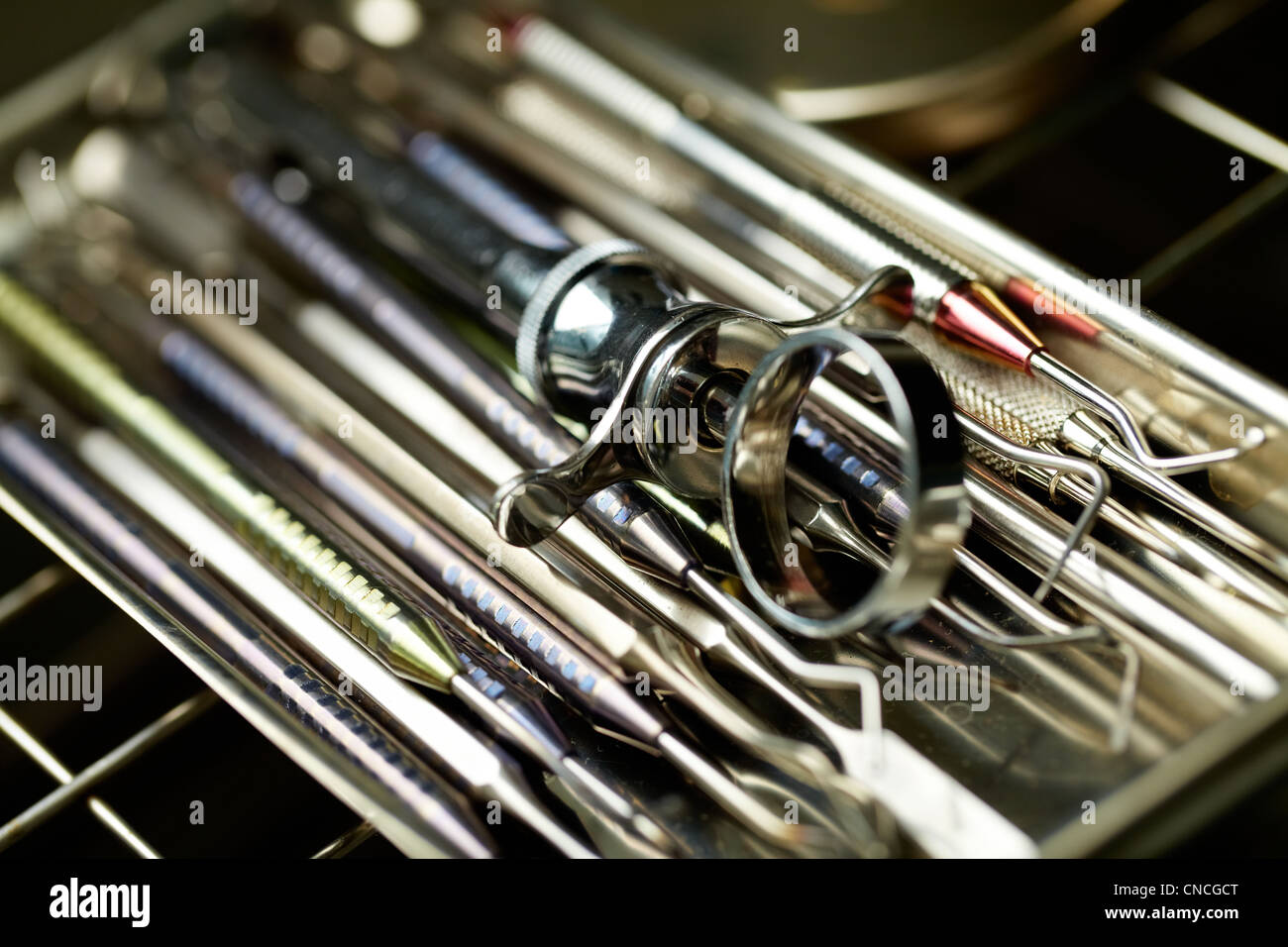 Close-up of dental tools put on a tray Stock Photo - Alamy