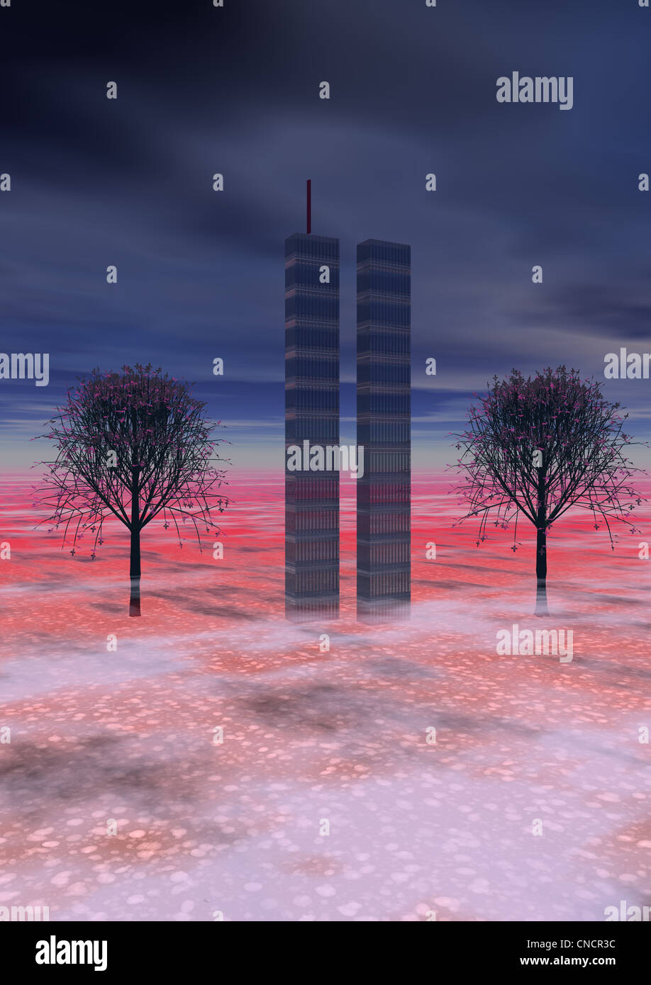 trees and world trade center, new-york Stock Photo - Alamy