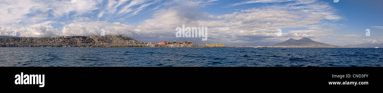Panorama of Naples and Mount Vesuvius from the gulf of Naples Stock ...