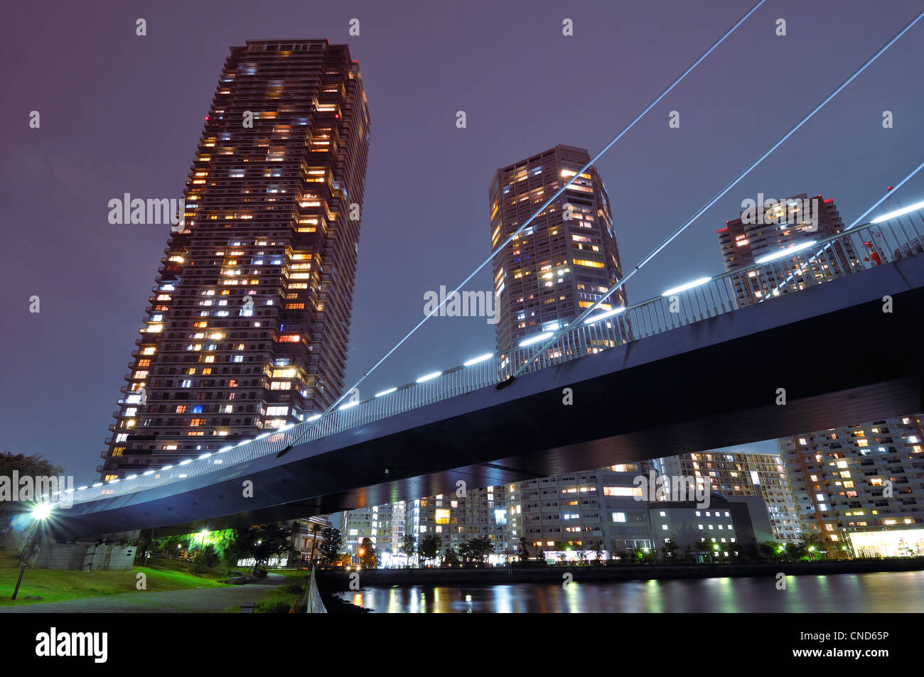 huge residential skyscrapers with illuminated windows beyond ...