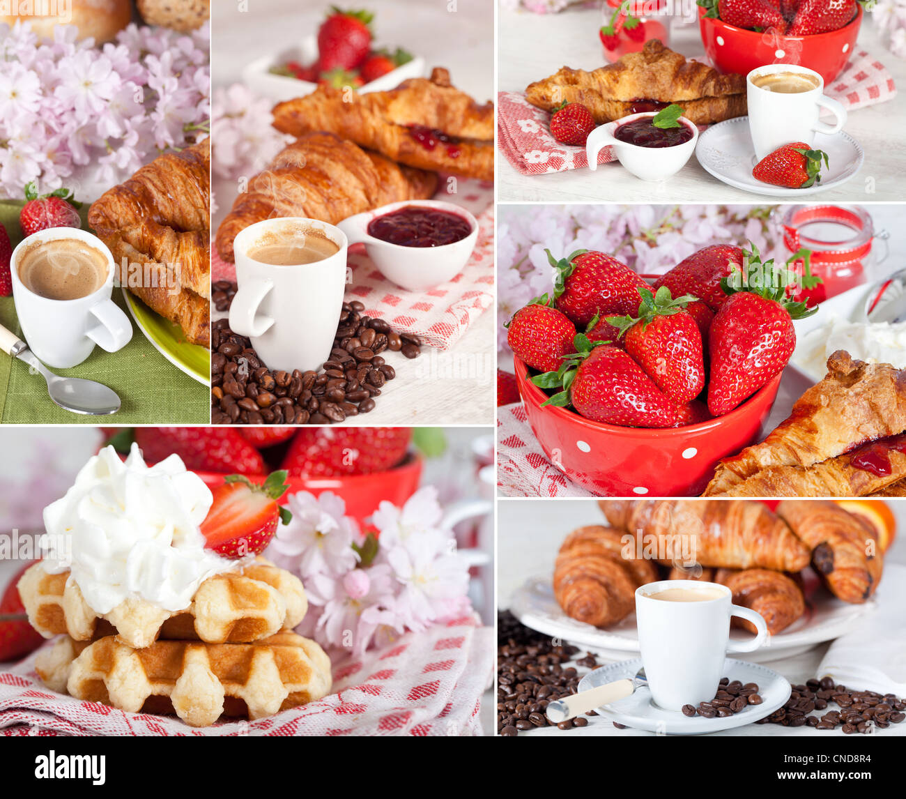 A collage of different photos representing breakfast Stock Photo - Alamy