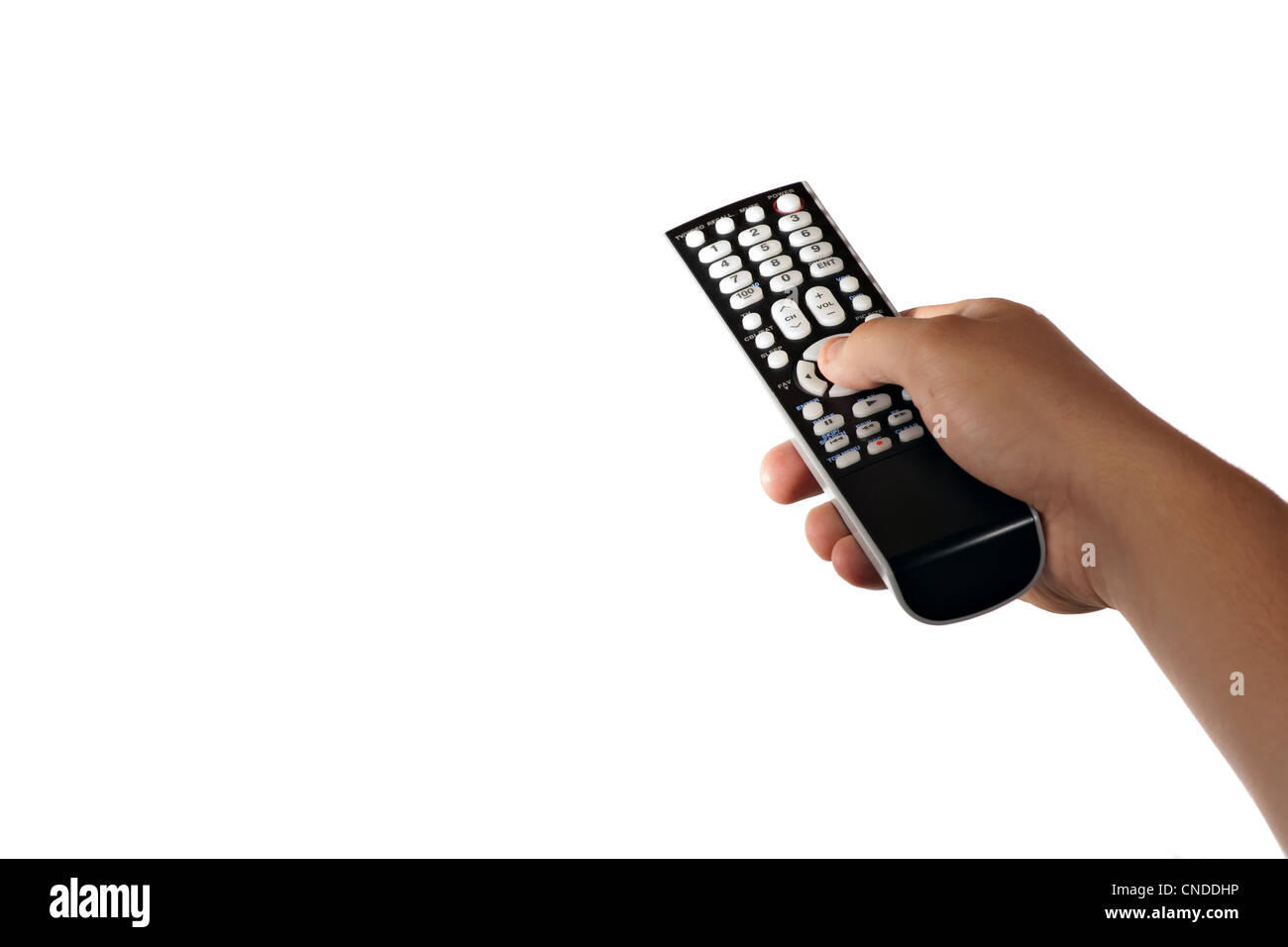 A hand holding a remote control isolated over a white background Stock ...