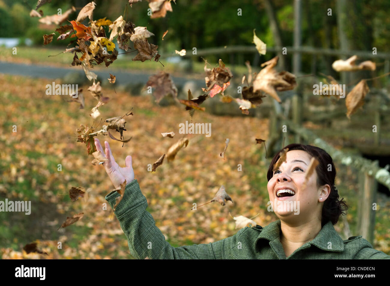 Woman leaves flying face hi-res stock photography and images - Alamy