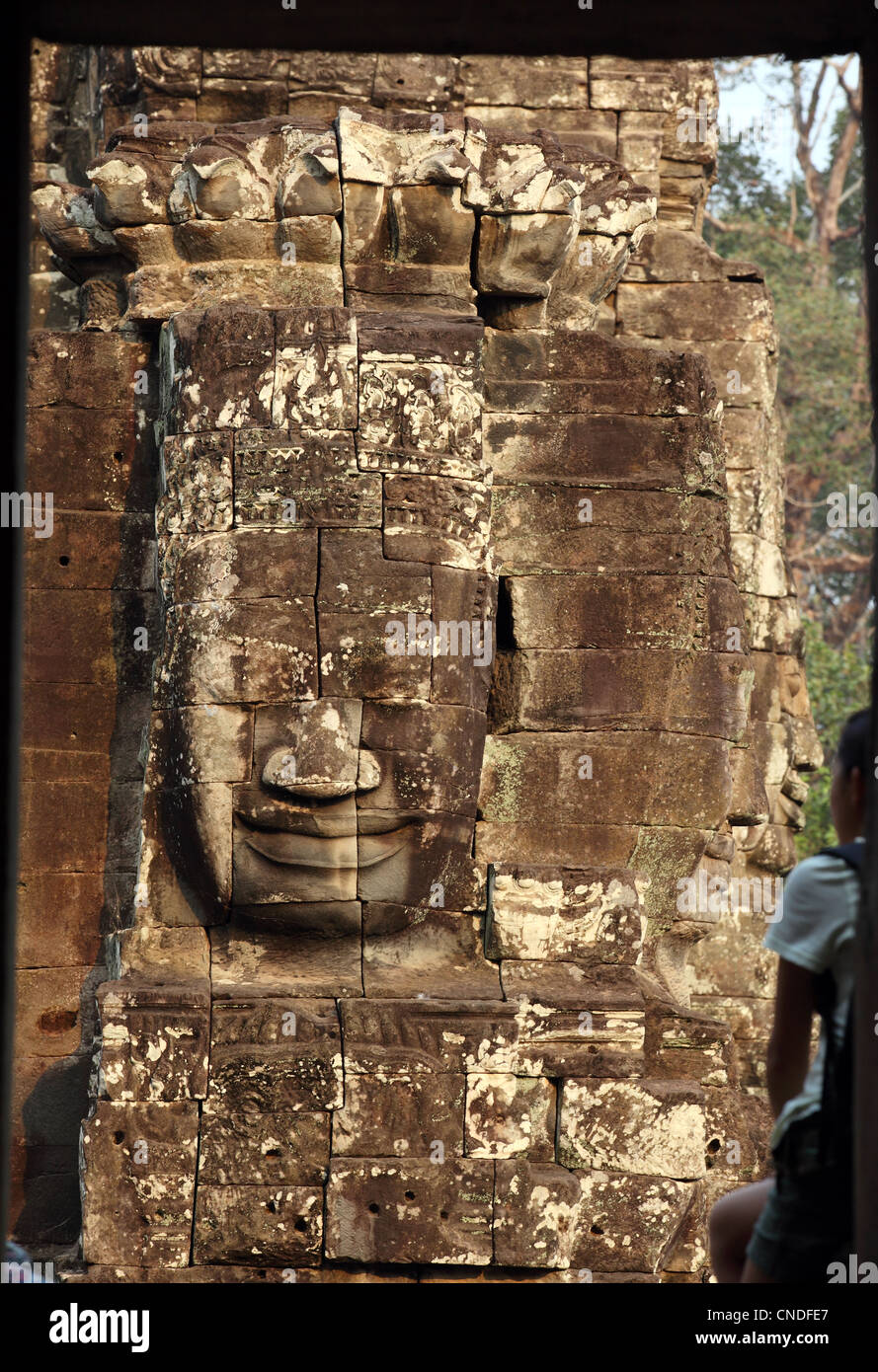 Face tower in the Bayon of Angkor Thom. Angkor, Siem Reap, Cambodia ...