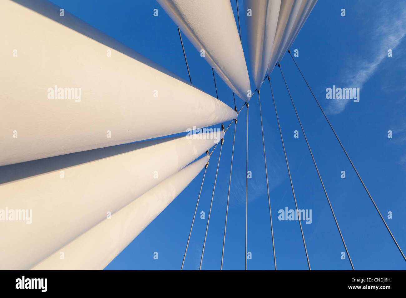 Pedestrian suspension bridge, Salford Quays, Manchester, UK Stock Photo ...