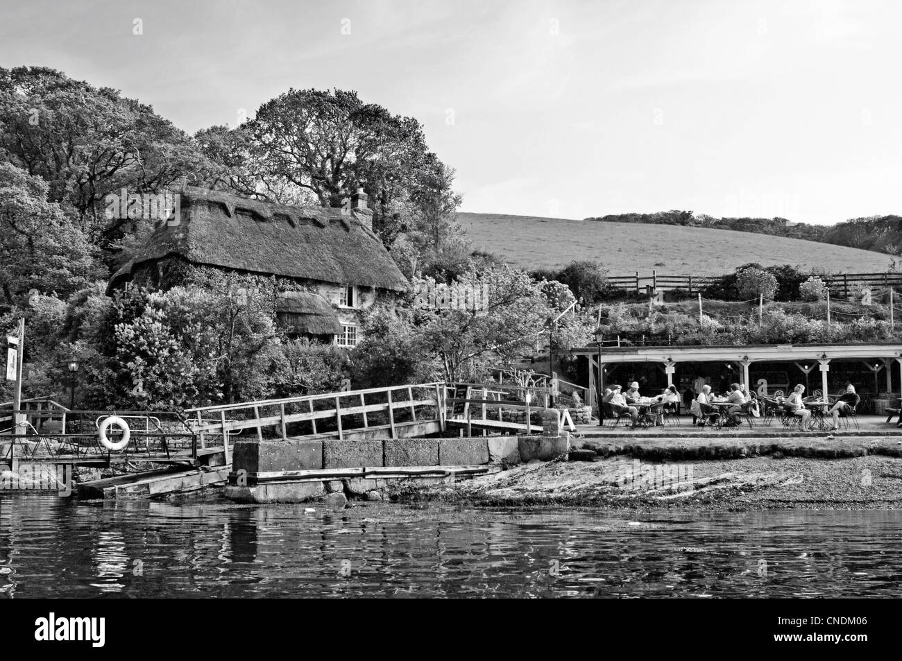 Smuggler's Cottage cafe, Tolverne, Cornwall in Black and white Stock ...
