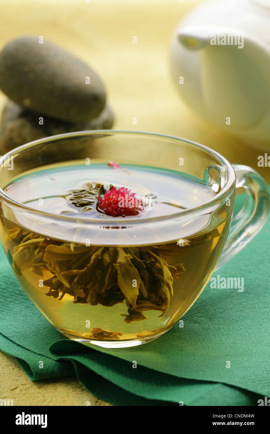 exotic green tea in the form of a flower Stock Photo - Alamy