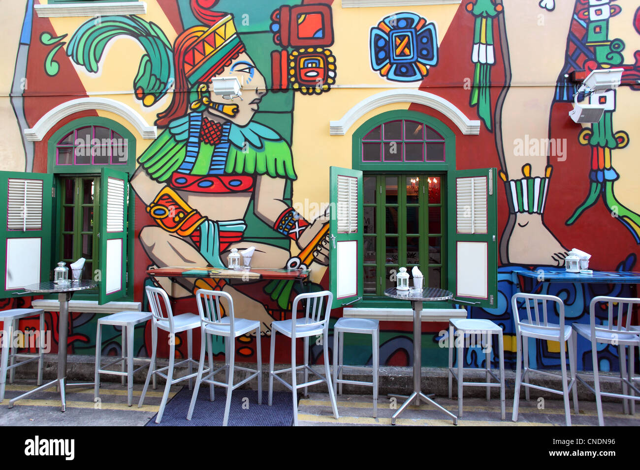 Colorful exterior wall mural outside bar. Haji Lane, Arab Quarter ...