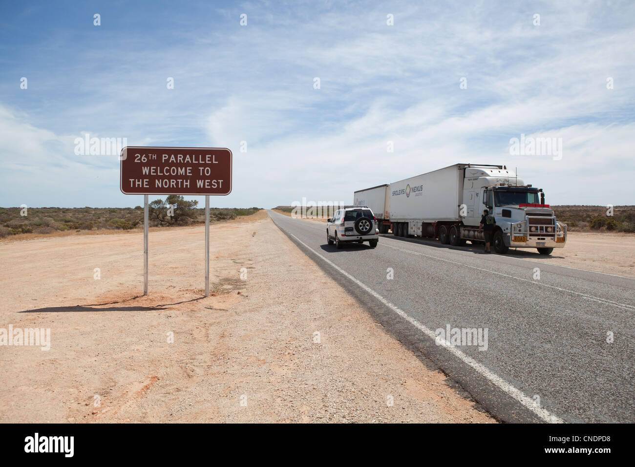 Signpost telling people they are passing the 26th Parallel in Western ...