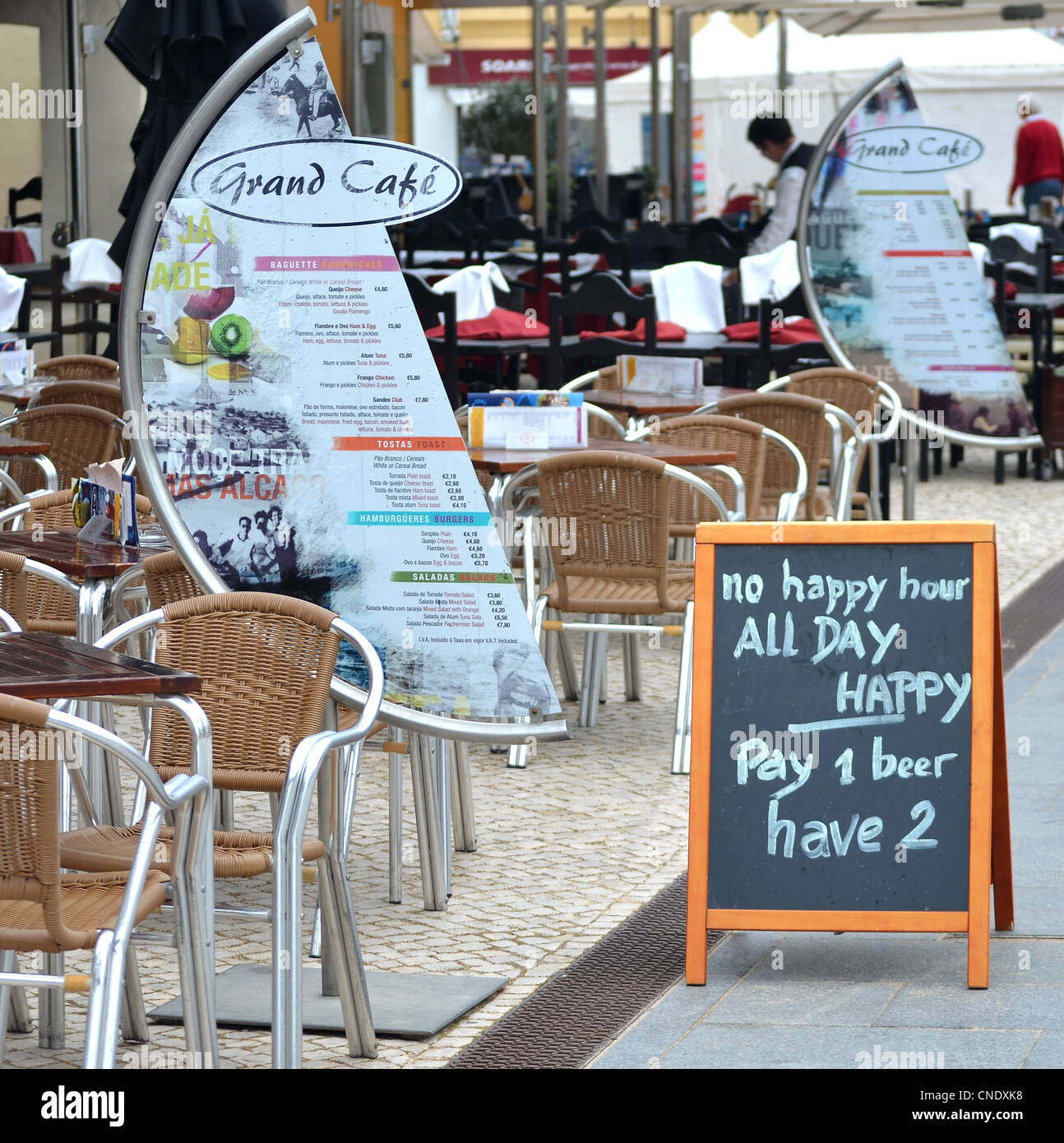 "No Happy Hour, Happy all day" sign outside a bar in Portugal Stock ...