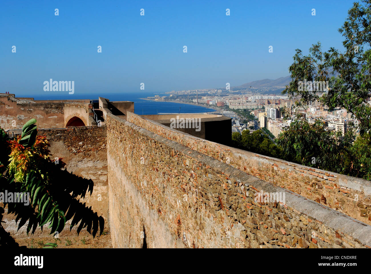 Gibralfaro castle (Castillo de Gibralfaro) walls with views over the ...