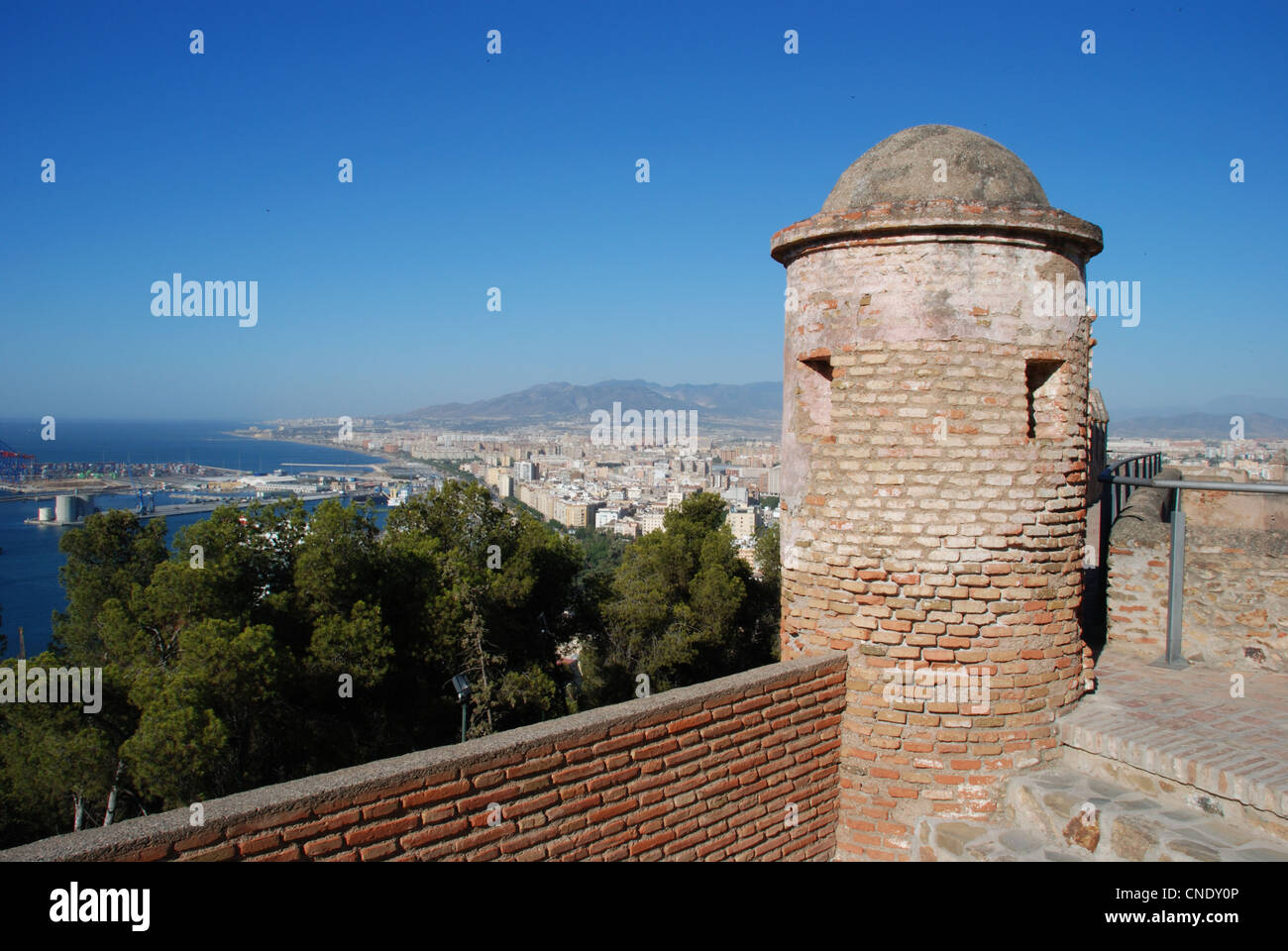 Gibralfaro castle (Castillo de Gibralfaro) with view over the coast ...