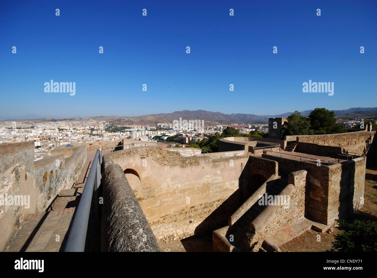 Gibralfaro castle (Castillo de Gibralfaro) walls with views over the ...