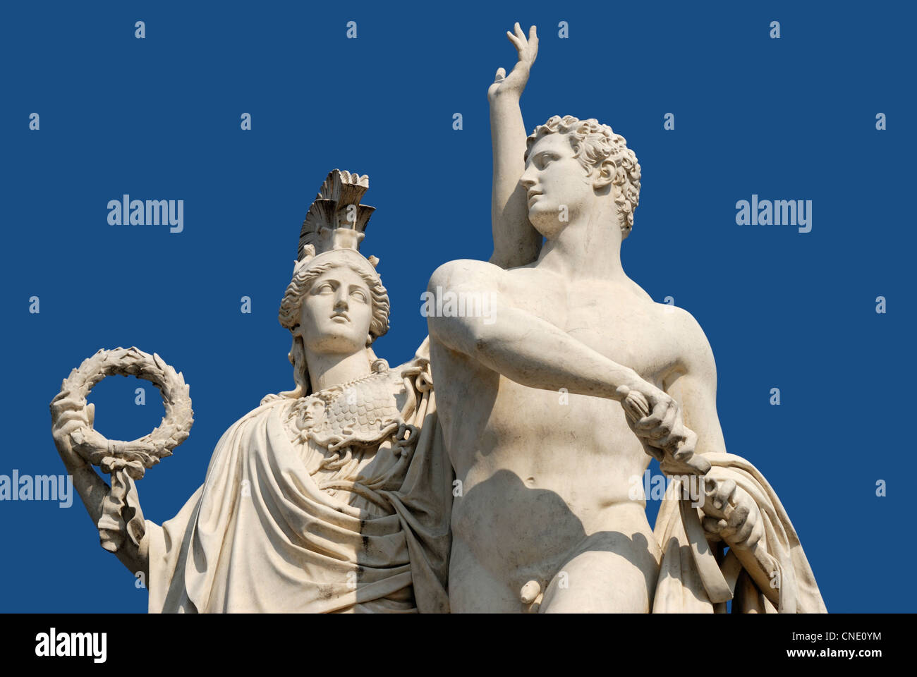 Berlin, Germany. Statue on Schlossbrucke (bridge) Pallas leads the ...