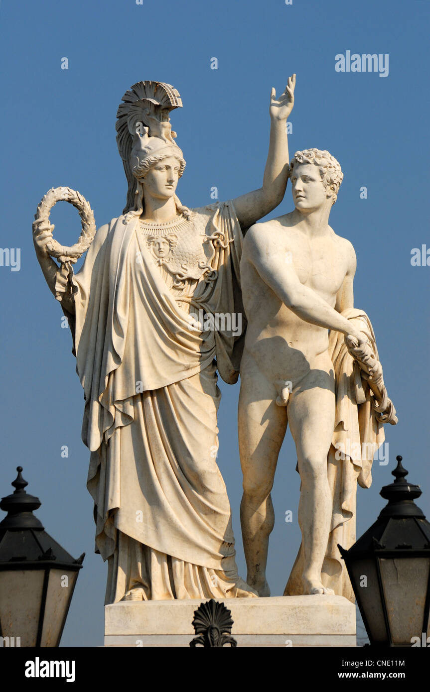 Berlin, Germany. Statue on Schlossbrucke (bridge) Pallas leads the ...