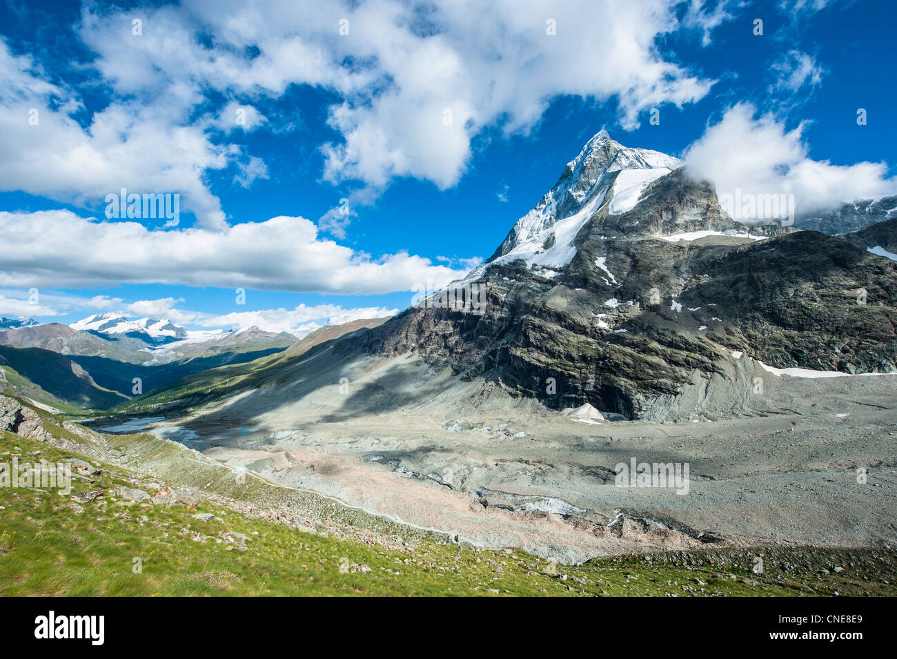 Back side of Matterhorn mountain peak, view from Schoenbiel, Zermatt ...