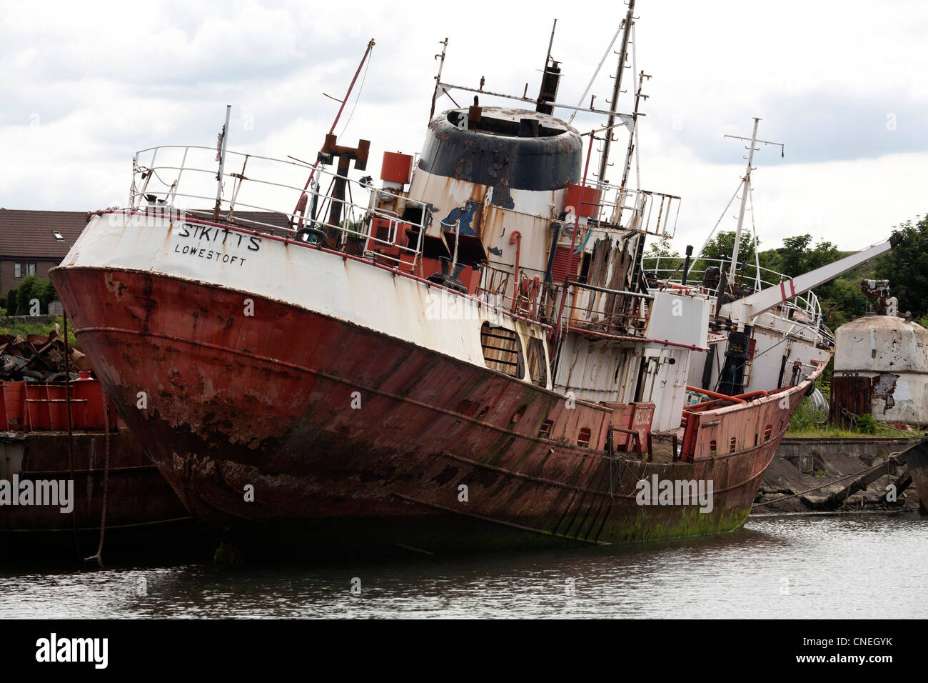 Rusting trawler in scrapyard in Scotland waiting to be scrapped Stock ...