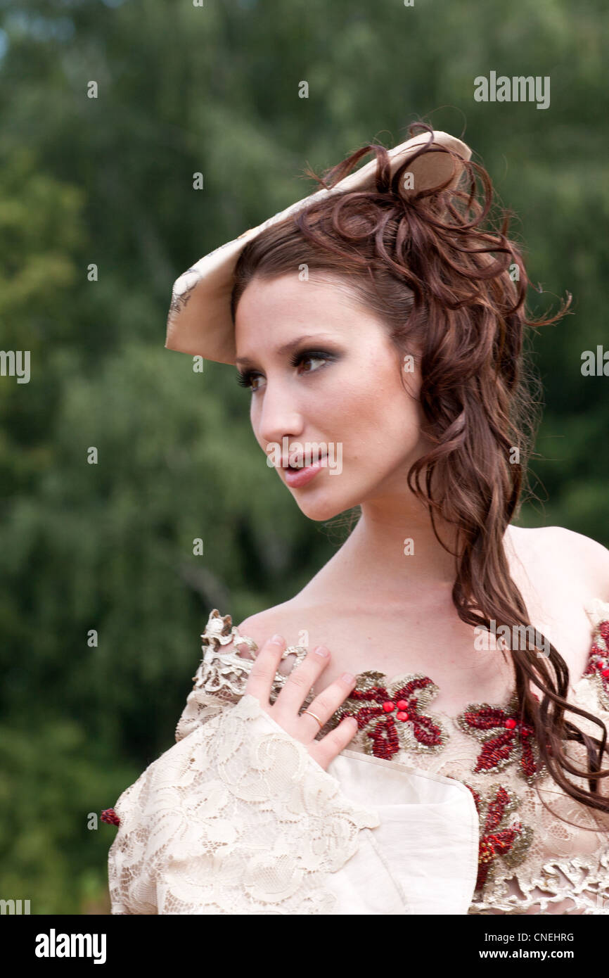 Beautiful Woman with pearls portrait Stock Photo - Alamy