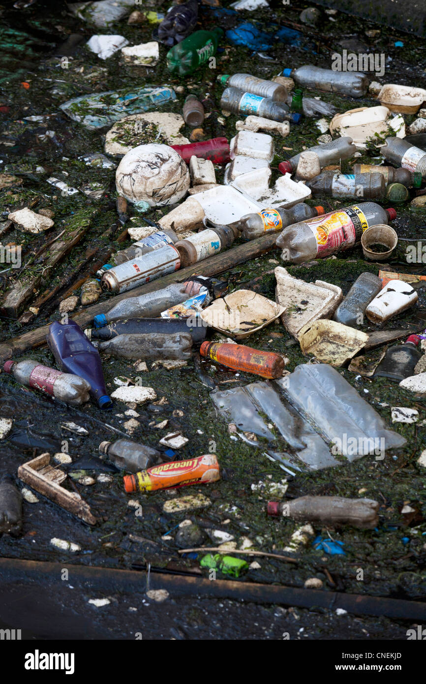 Floating rubbish in water Stock Photo - Alamy