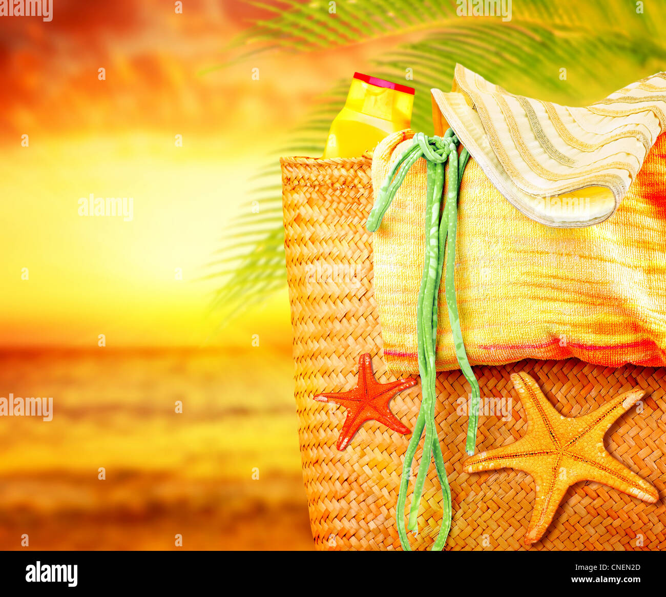 Sunset on the beach, summertime holidays nature background, concept ...