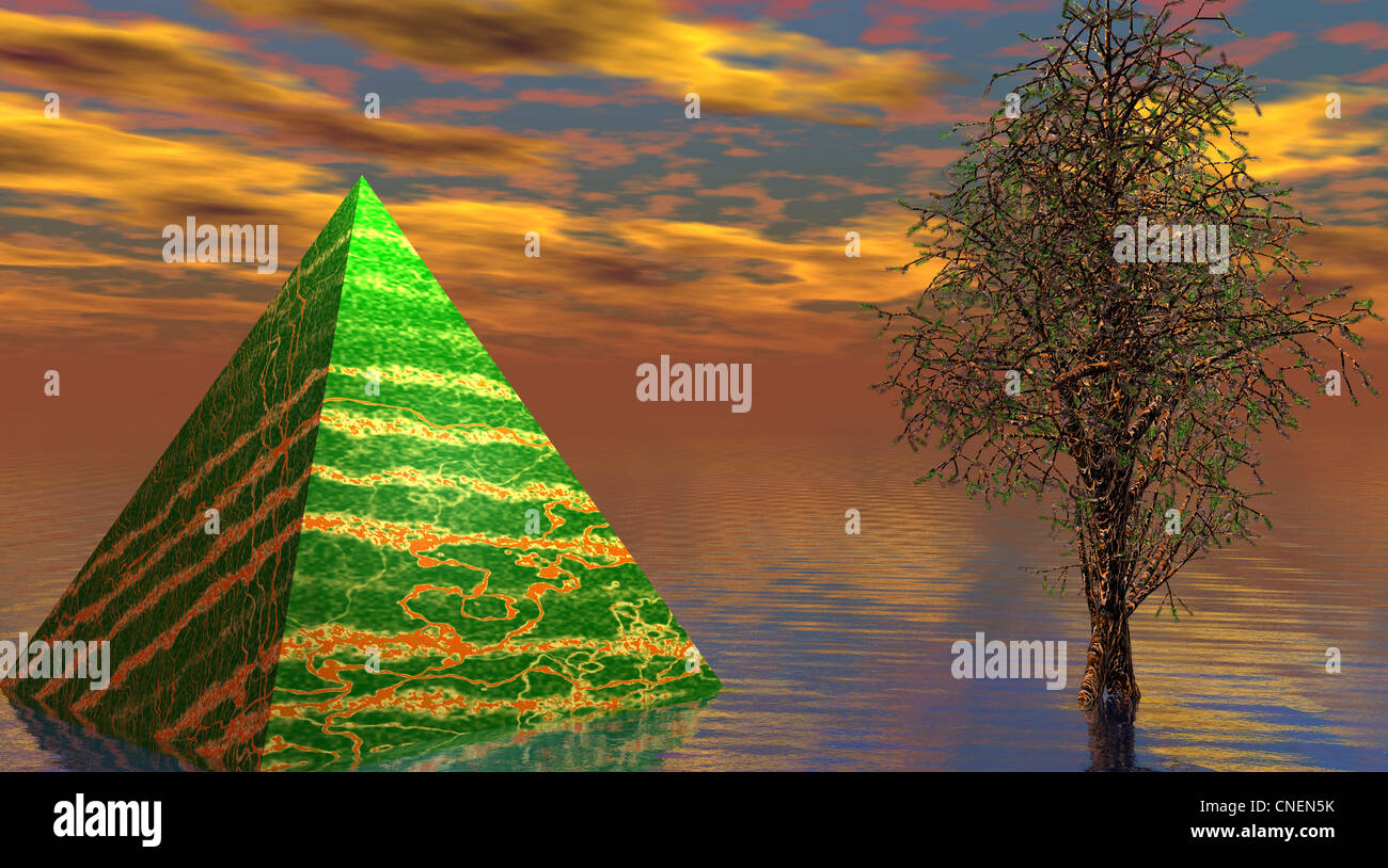 pyramid green and orange and tree Stock Photo - Alamy