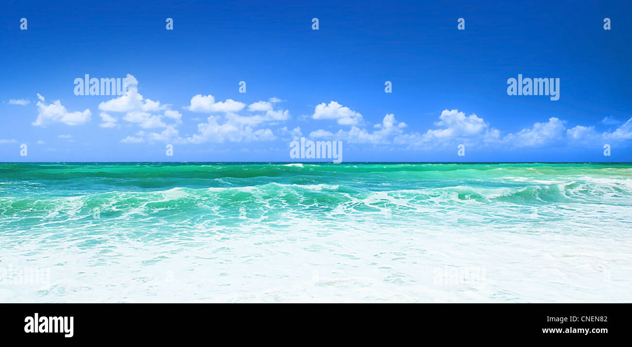 Beautiful panoramic sea view, with clean water & blue sky Stock Photo ...