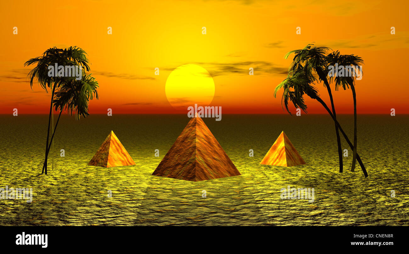 three pyramids and landscape yellow Stock Photo - Alamy